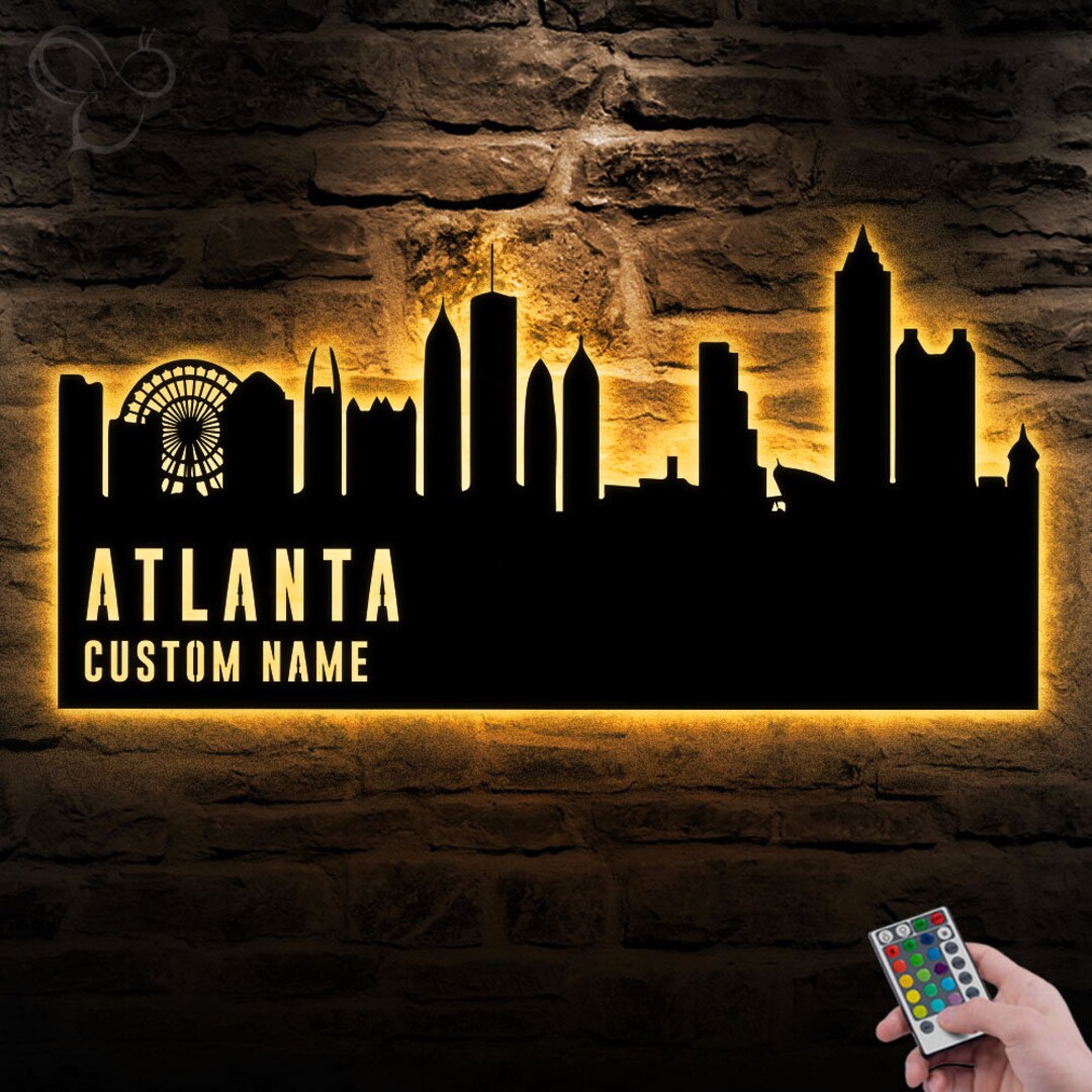 Custom Atlanta Skyline Metal Wall Art LED Light Personalized Georgia ...