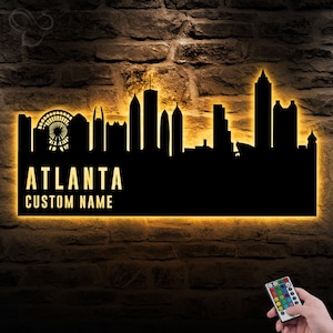 Custom Atlanta Skyline Metal Wall Art LED Light Personalized Georgia ...