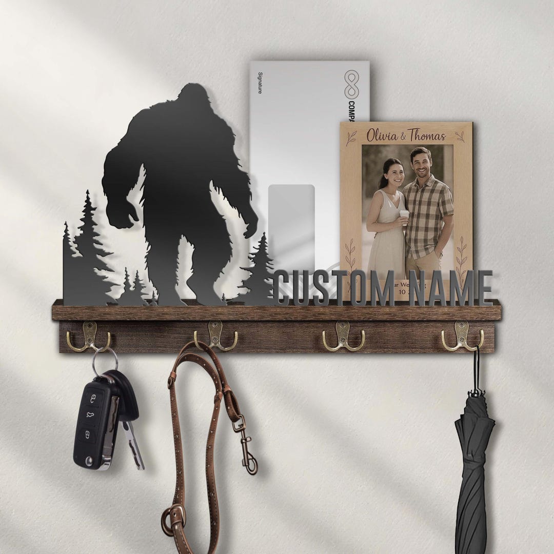 Custom Bigfoot Metal Wooden Key Holder Shelf Personalized Sasquatch ...