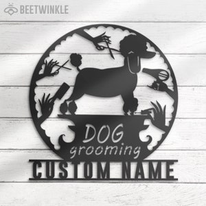 Custom Dog Grooming Hair Salon Metal Wall Art LED Light Personalized ...