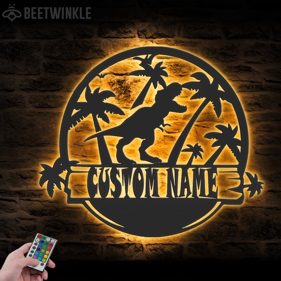 Custom T-rex Tyrannosaurus Dinosaur Metal Wall Art LED Light ...