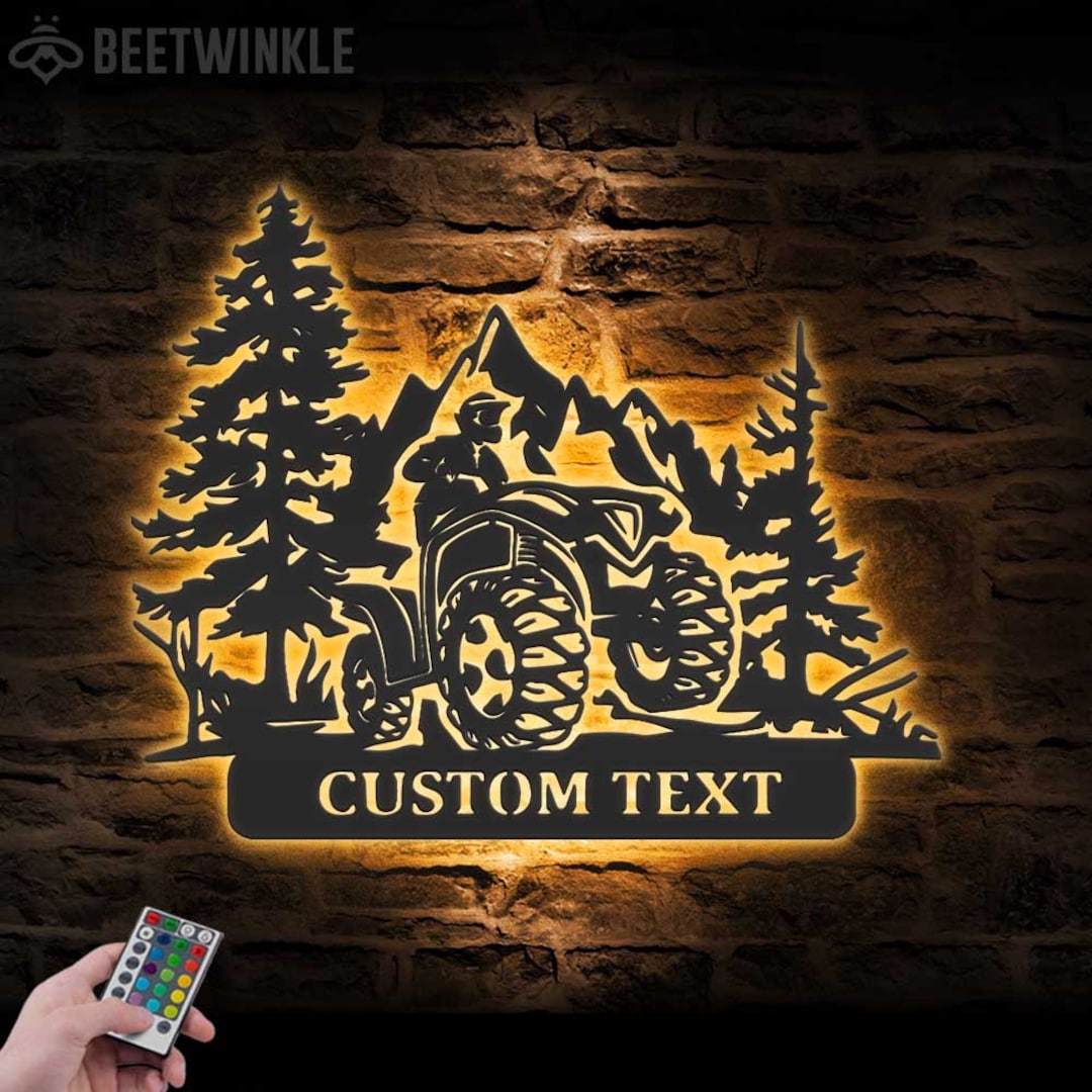 Custom US Quad Biker Metal Wall Art LED Light Personalized Dirt Bike ...