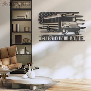 Custom US School Bus Metal Wall Art LED Light Personalized Bus Driver ...