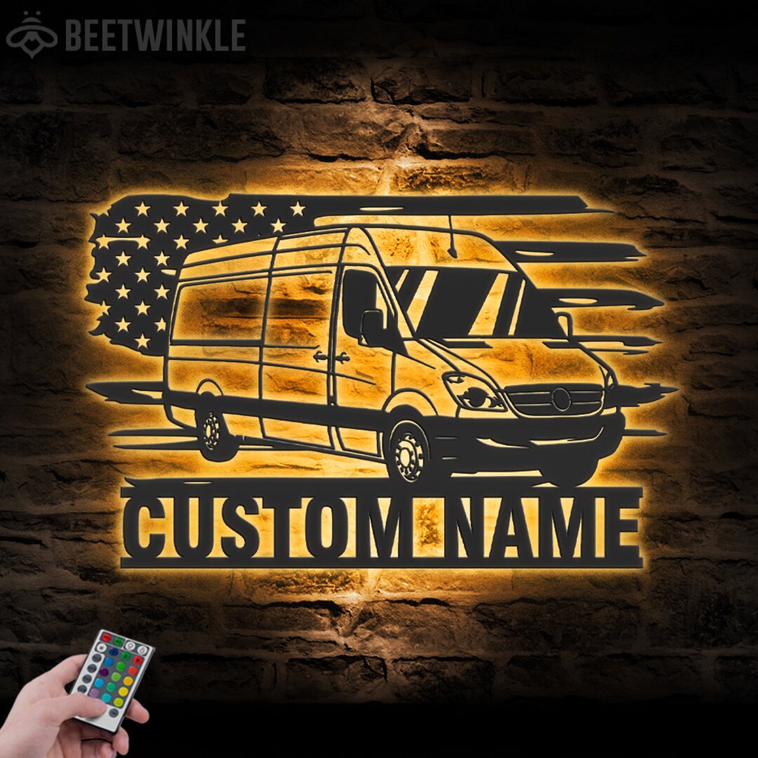 Custom US Cargo Delivery Van Truck Driver Metal Wall Art LED Light ...