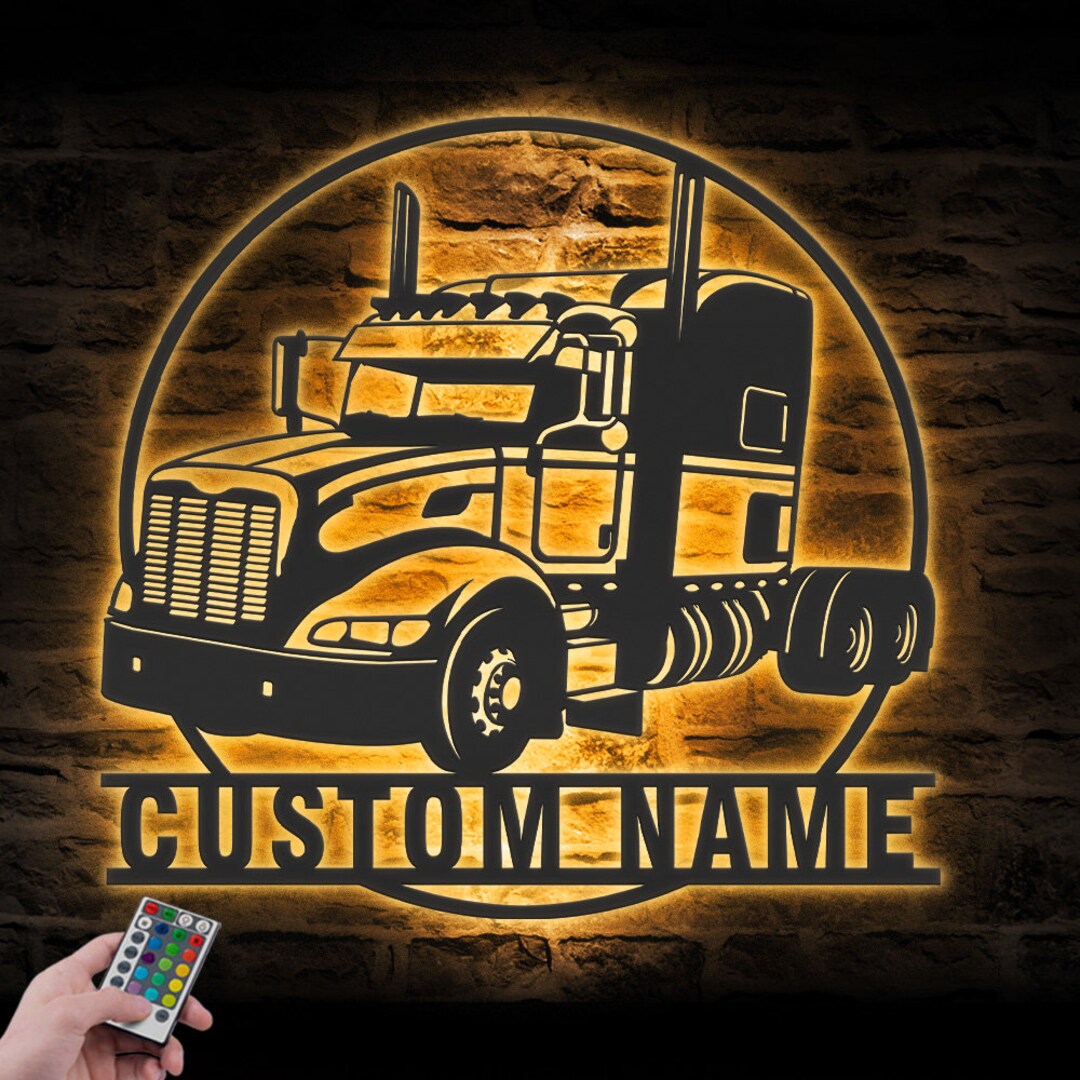 Custom Semi Truck Driver Metal Wall Art LED Light Personalized Trucker ...