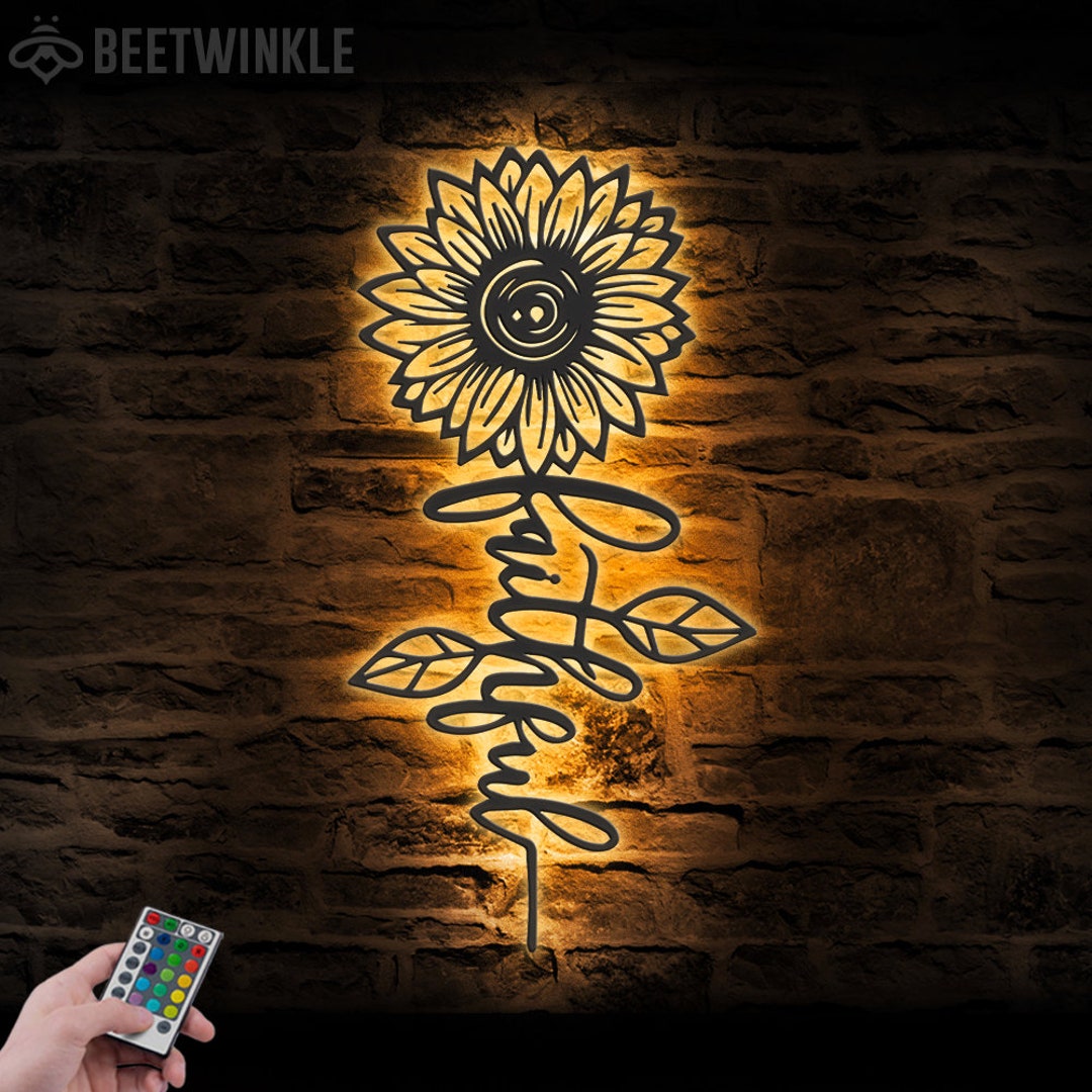 Sunflower Faith Metal Wall Art LED Light Christ Sign Home Decor God ...