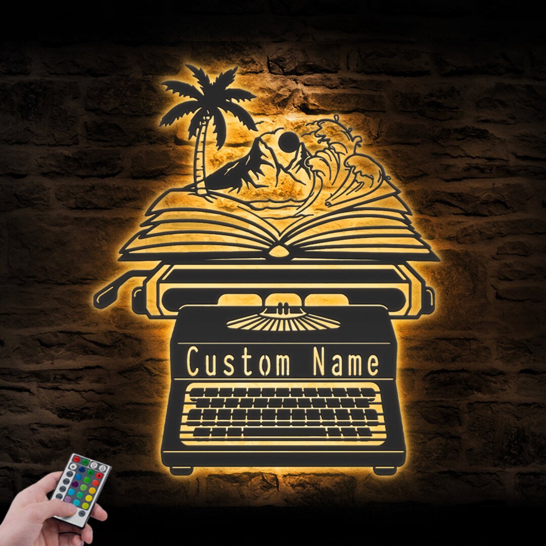 Custom Beach Book Writer Metal Wall Art LED Light Personalized Future ...