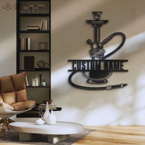 Custom Shisha Hookah Metal Wall Art LED Light Personalized Smoke Shop ...
