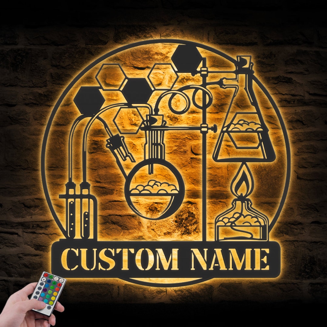 Custom Chemistry Teacher Metal Wall Art LED Light Personalized Chemist ...