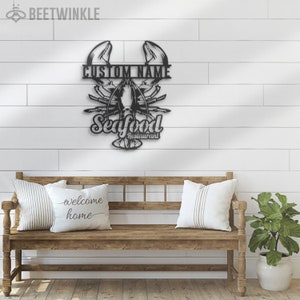Custom Lobster Seafood Restaurant Metal Wall Art LED Light Personalized ...