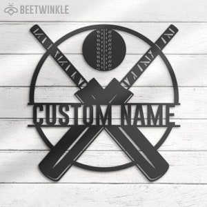 Custom Ball Cricket Bat Metal Wall Art LED Light Personalized Cricket ...