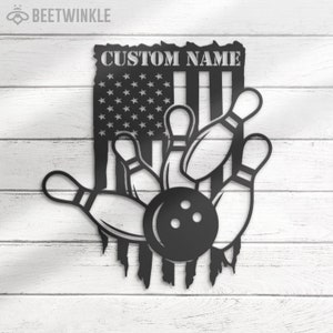 Custom US Bowling Metal Wall Art With LED Light Personalized Bowling ...