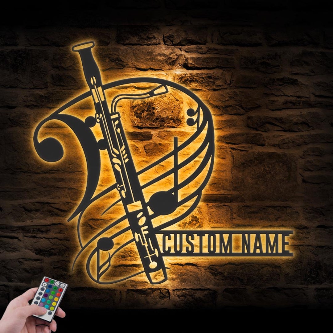 Custom Bassoon Musical Instrument Metal Wall Art LED Light Personalized ...