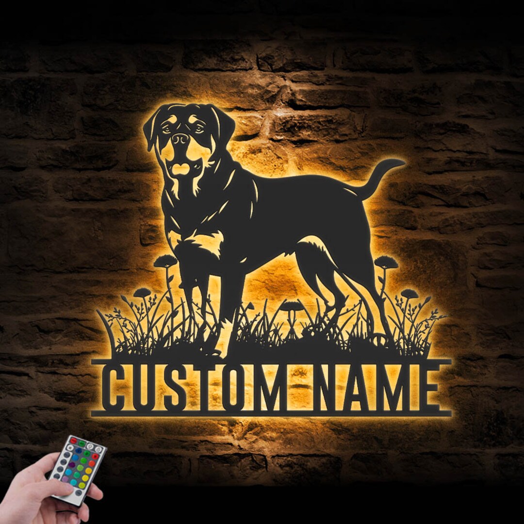 Custom Rottweiler Metal Wall Art LED Light Personalized Dog Lover Name ...