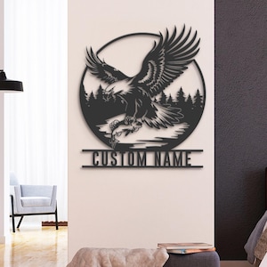 Custom Eagle Metal Wall Art LED Light Personalized Bald Eagle Name Sign ...