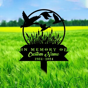 Custom Mallard Duck Hunter Metal Memorial Stake Personalized Hunting ...