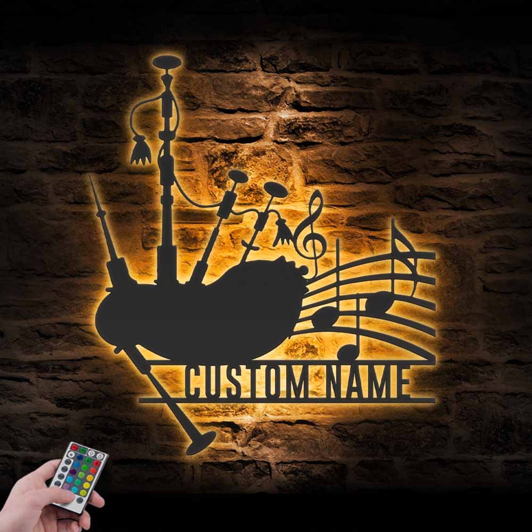 Custom Bagpipes Musical Instrument Metal Wall Art LED Light ...