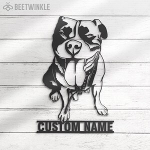 Custom Pitbull Metal Wall Art LED Light Personalized Dog Lover Name ...