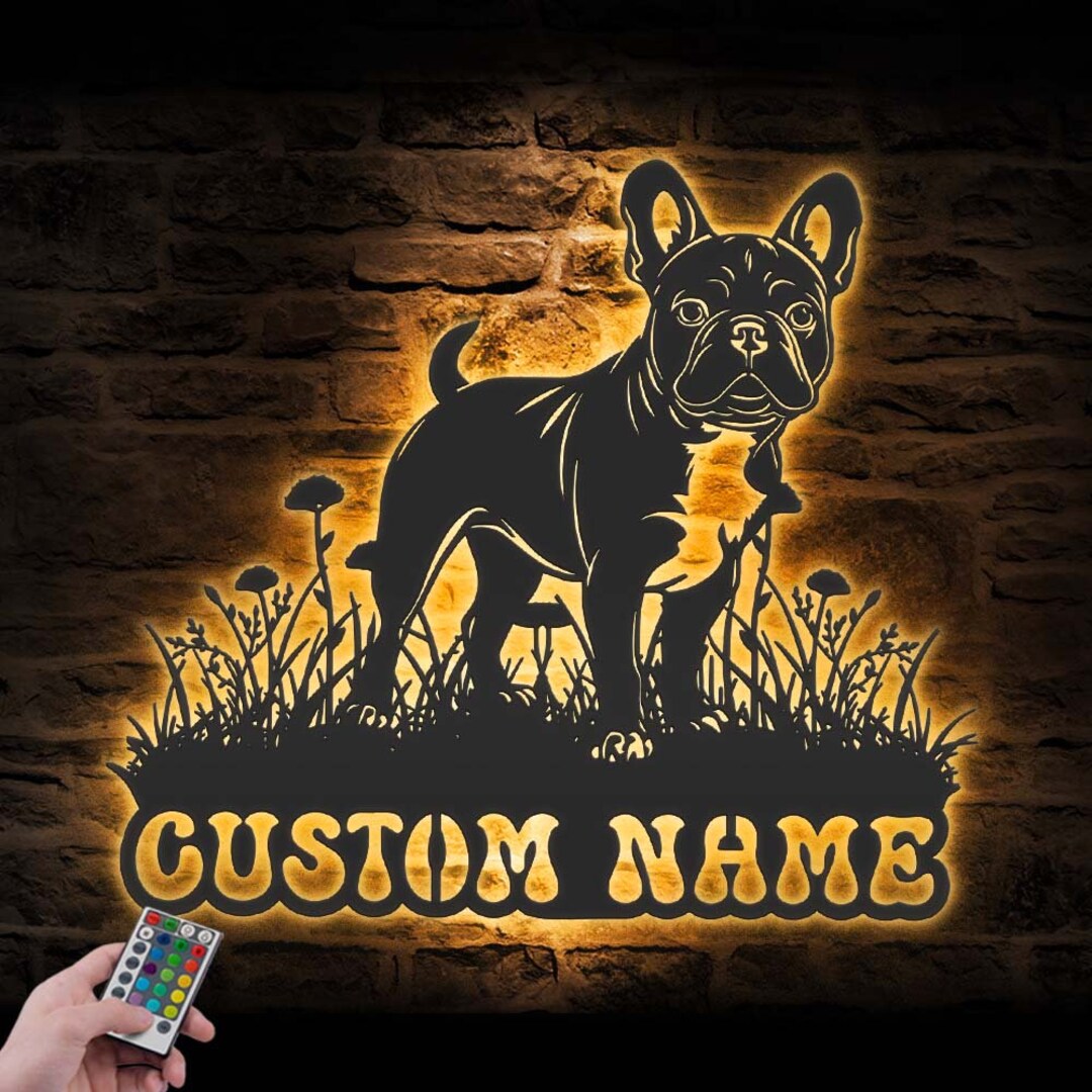 Custom French Bulldog Metal Wall Art LED Light Personalized Frenchie ...