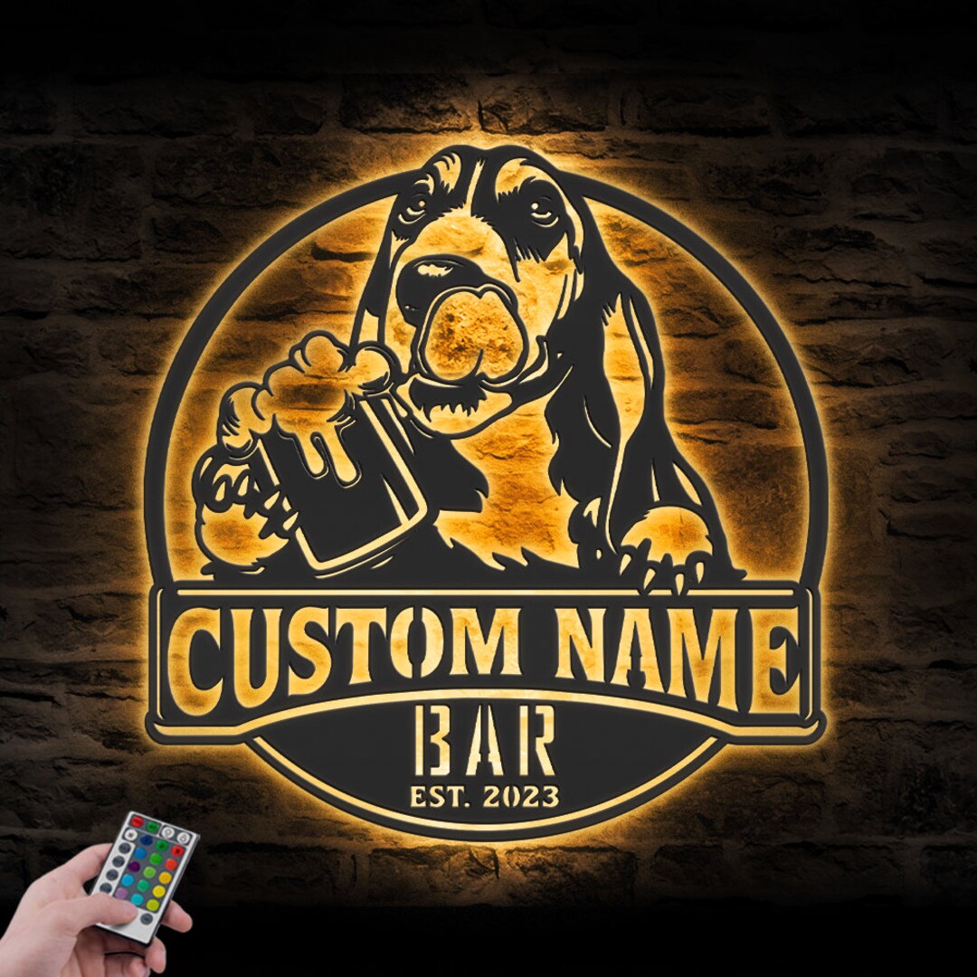 Custom Thirsty Hound Beer Pub Metal Wall Art LED Light Personalized ...