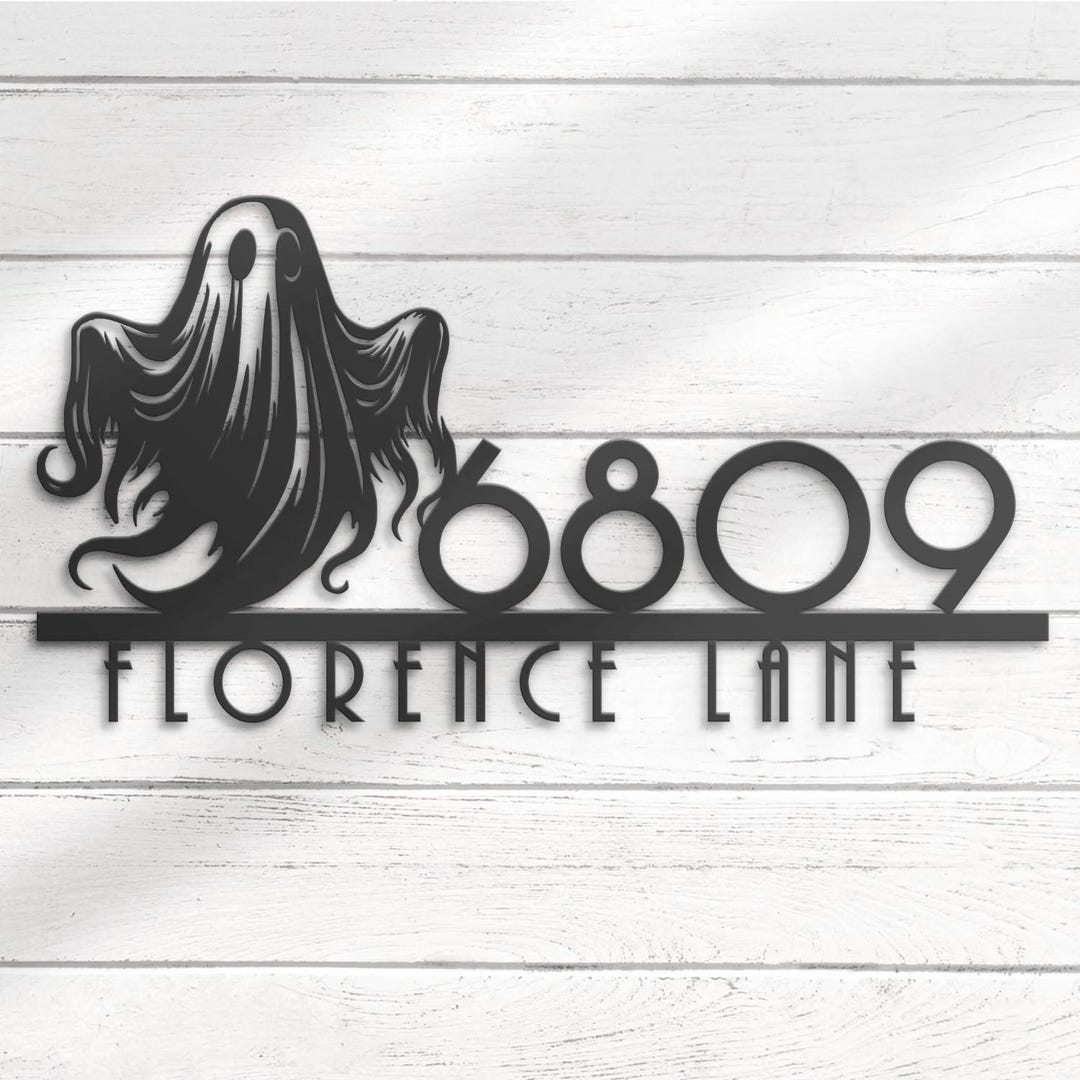 Custom Spooky Ghost House Number Metal Address Sign Personalized Ghost ...