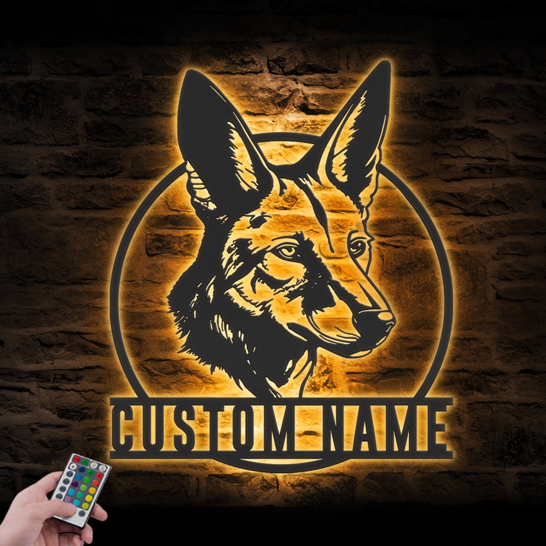 Custom Jackal Metal Wall Art LED Light Personalized Dog Lover Name Sign ...
