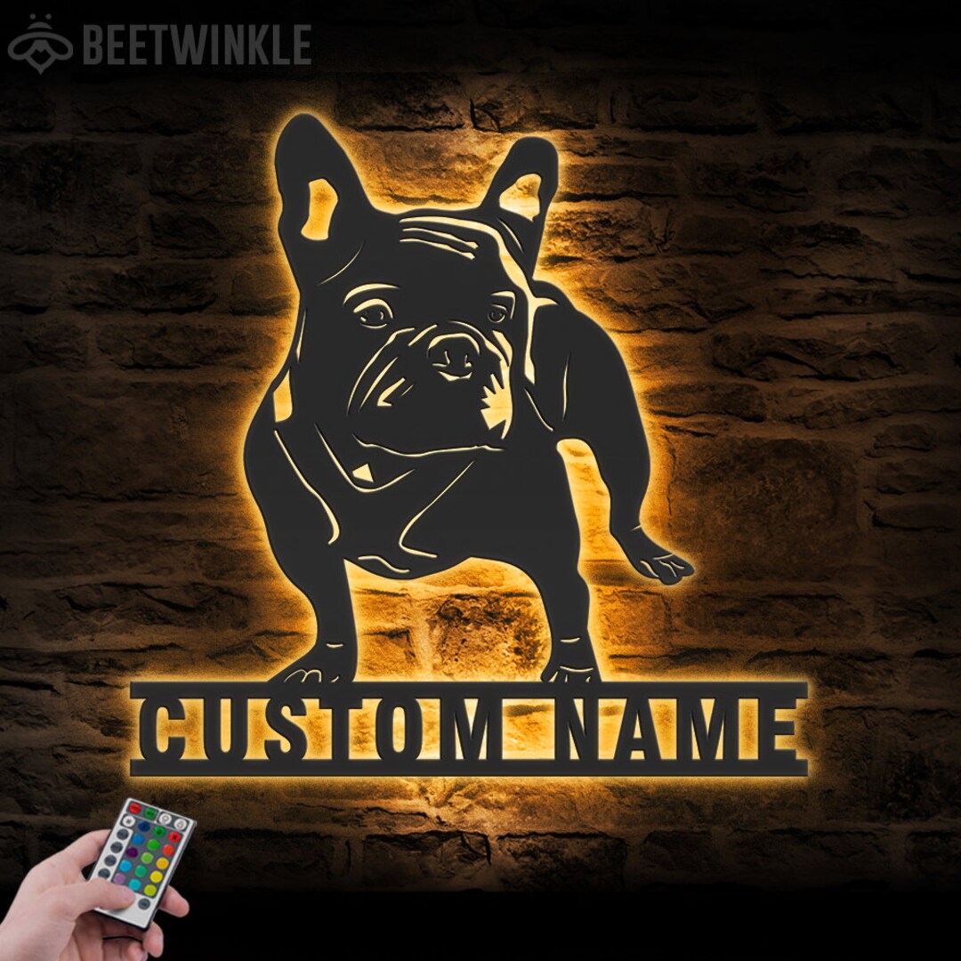 Custom French Bulldog Metal Wall Art LED Light Personalized Frenchie ...