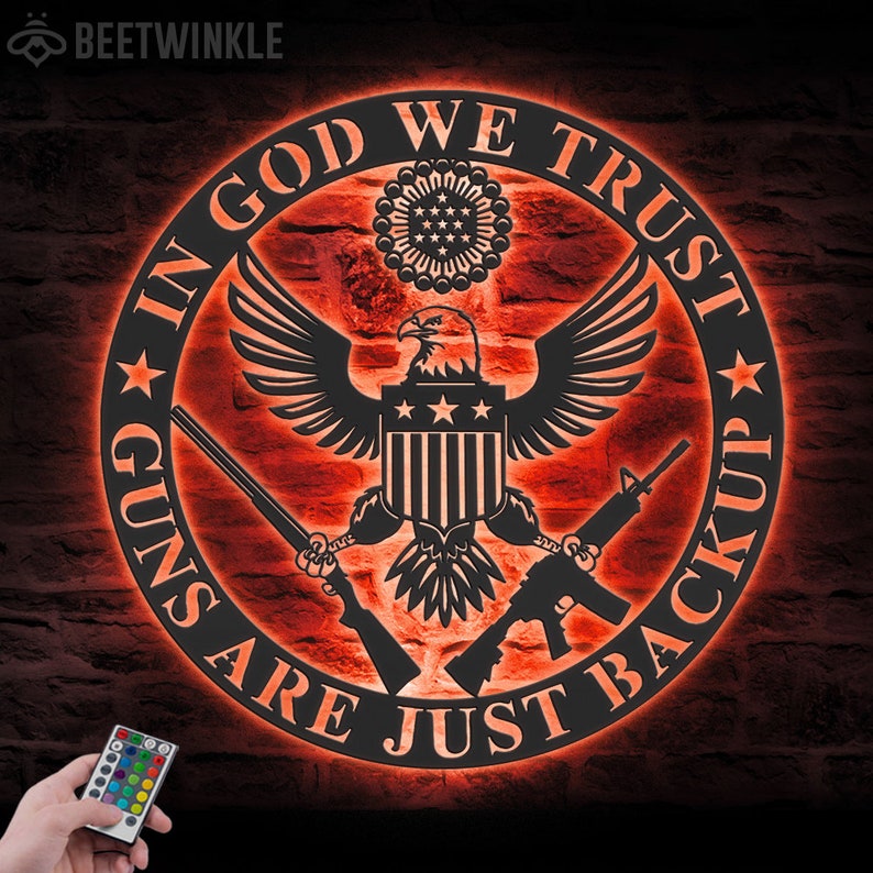 We the People in God We Trust Metal Wall Art Led Light US 2nd Amendment ...