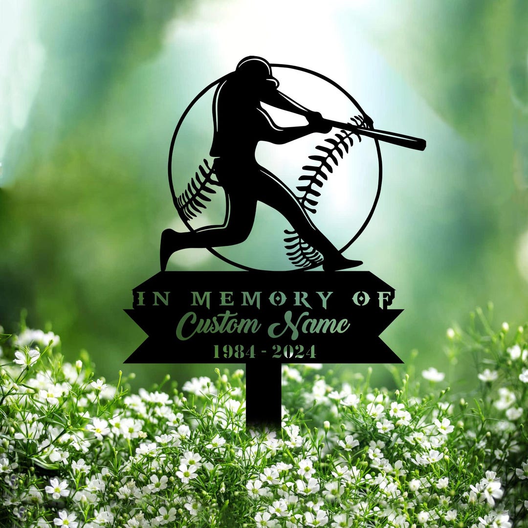 Custom Baseball Metal Memorial Stake Personalized Player Grave Marker ...