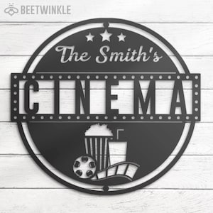 Custom Movie and Popcorn Metal Wall Art LED Light Personalized Family ...