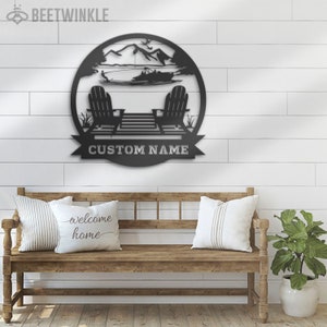 Custom Lake House Metal Wall Art LED Light Personalized Lake Mountain ...