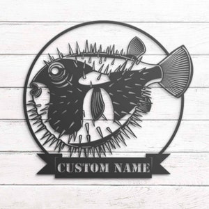 Custom Puffer Fish Metal Wall Art LED Light Personalized Pufferfish ...