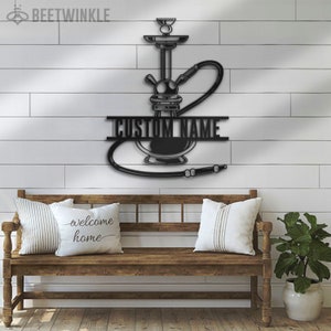 Custom Shisha Hookah Metal Wall Art LED Light Personalized Smoke Shop ...