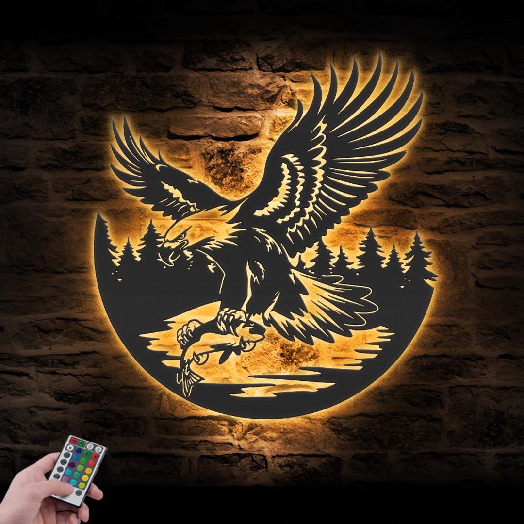 Eagle Metal Wall Art LED Light Bald Eagle Sign Home Decor Eagle Lover ...