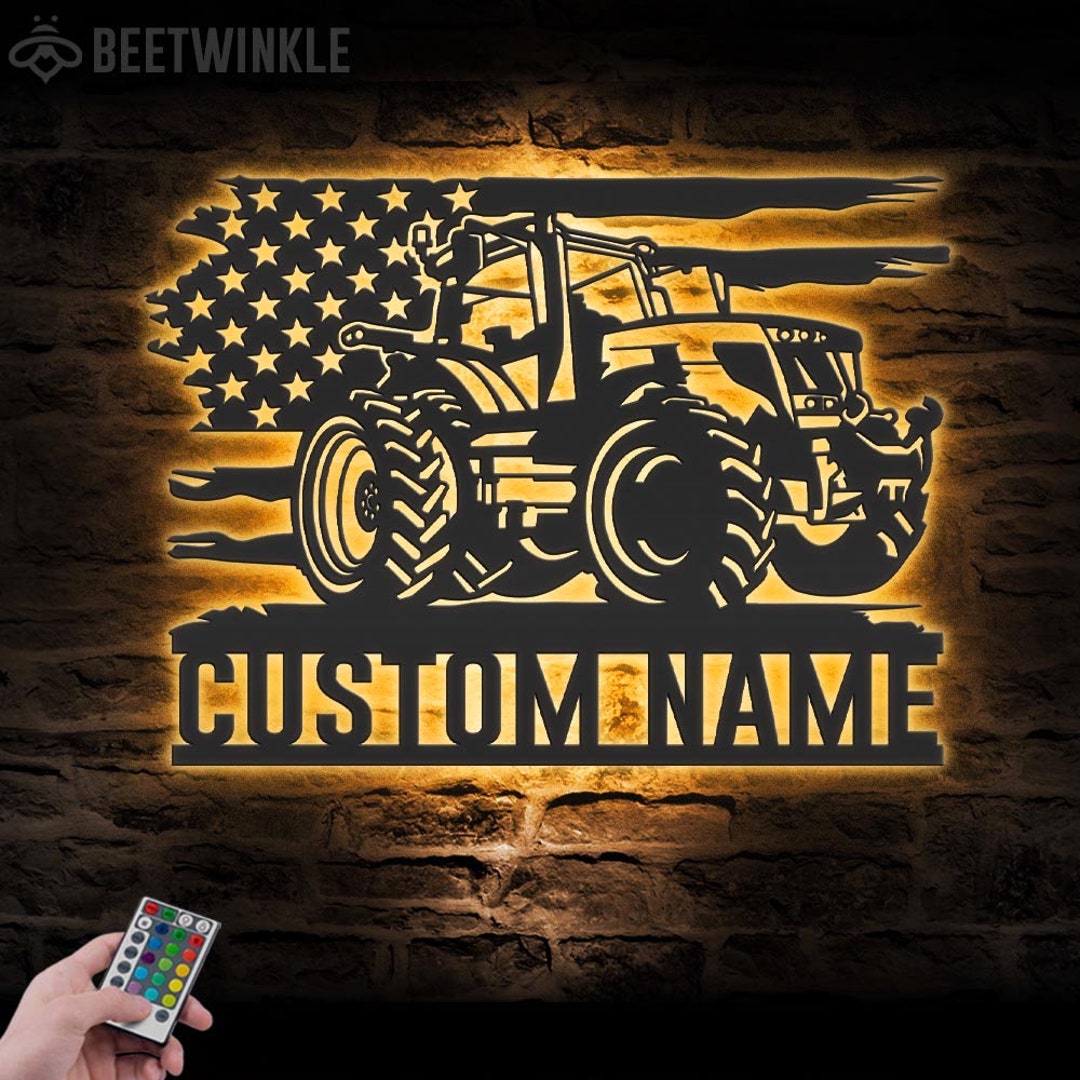Custom Tractor Driver Metal Wall Art LED Light Personalized Farm ...