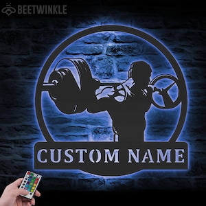 Custom Powerlifting Workout Metal Wall Art LED Light Personalized ...