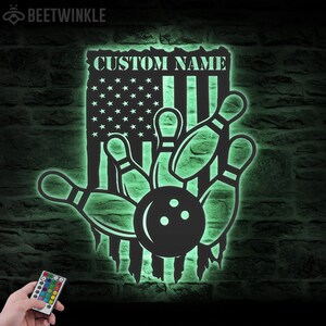 Custom US Bowling Metal Wall Art With LED Light Personalized Bowling ...
