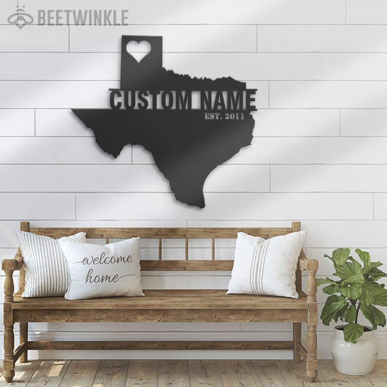 Custom Texas Map Metal Wall Art LED Light Personalized Texas State Name ...