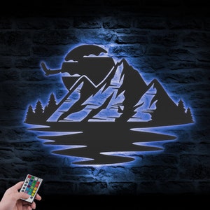 Nature Landscape Sea Sunset Mountains Metal Wall Art LED Light Hill ...