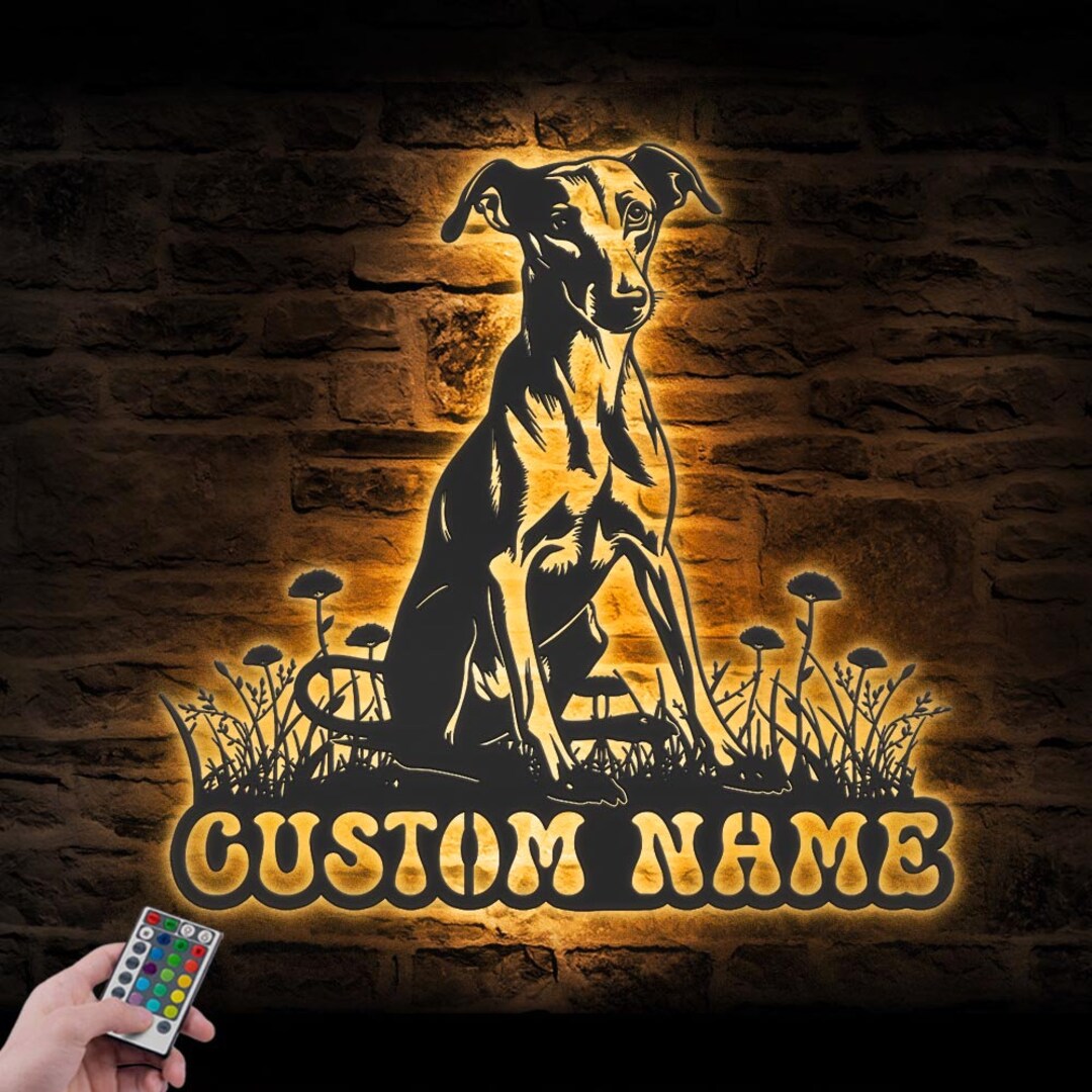 Custom Greyhound Metal Wall Art LED Light Personalized Dog Lover Name ...