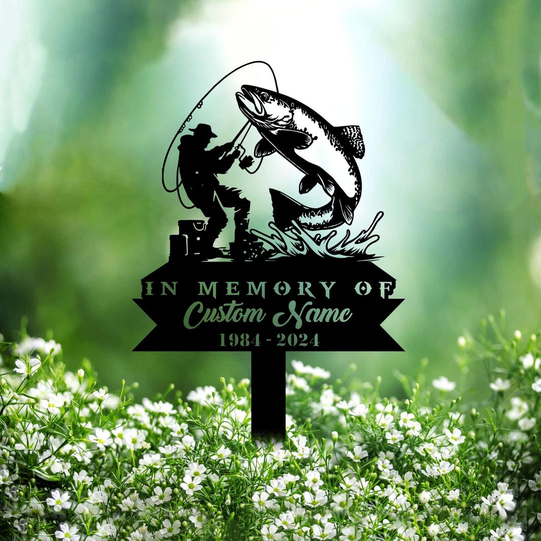 Custom Trout Fishing Metal Memorial Stake Personalized Fisherman ...