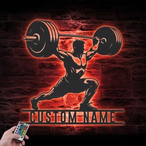 Custom Bodybuilding Athlete Metal Wall Art LED Light Personalized ...