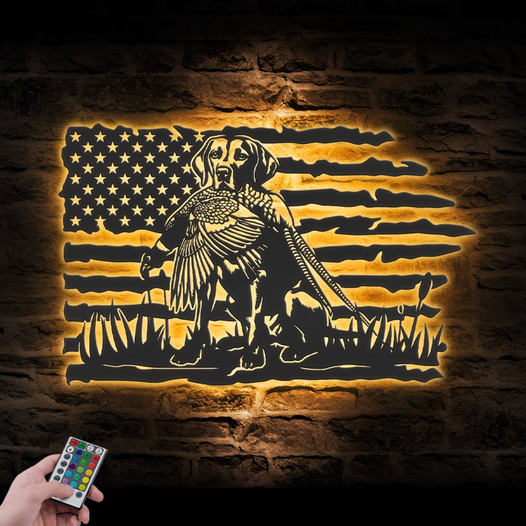 US Flag Pheasant English Pointer Dog Hunting Metal Wall Art LED Light ...