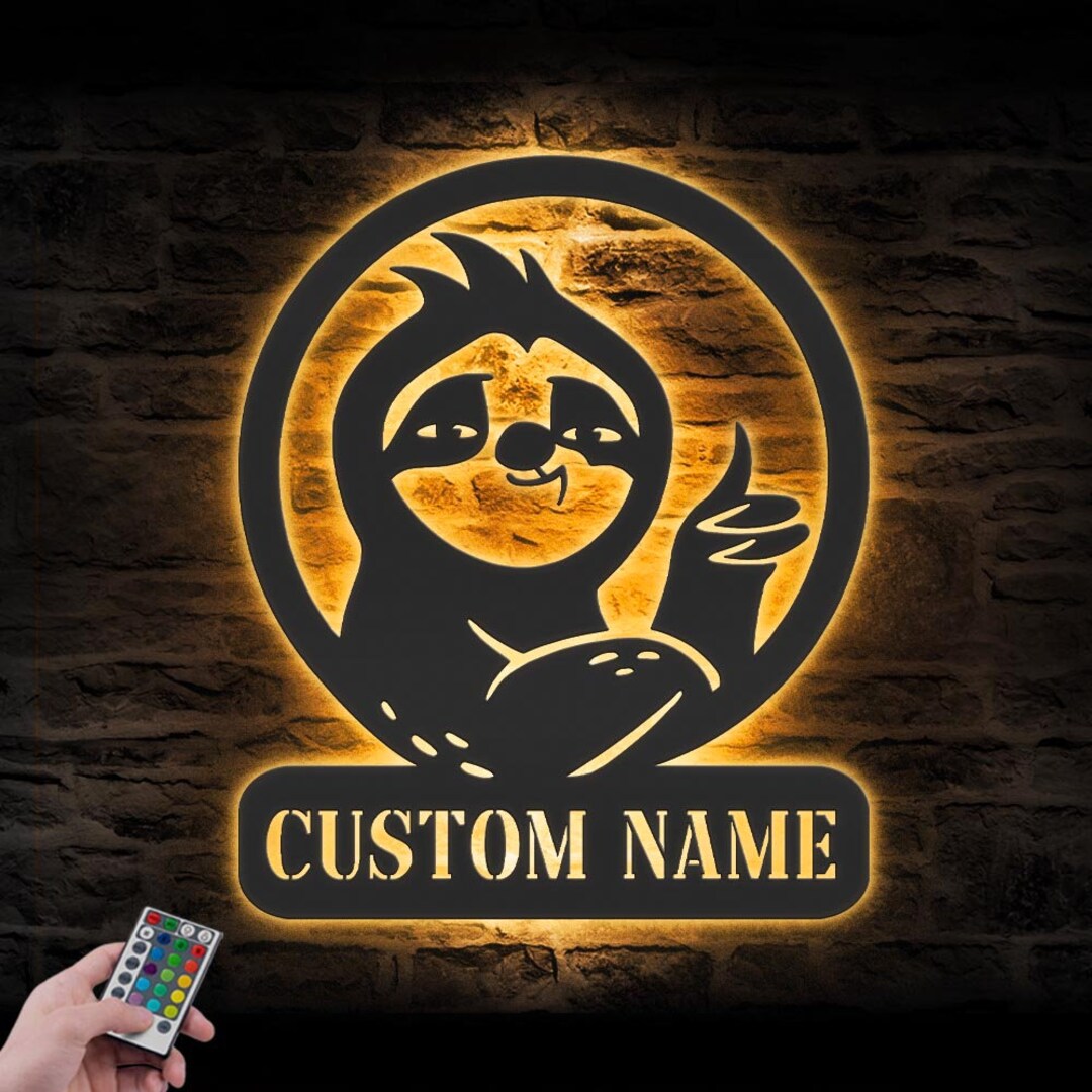 Custom Cute Sloth Metal Wall Art LED Light Personalized Funny Lazy ...
