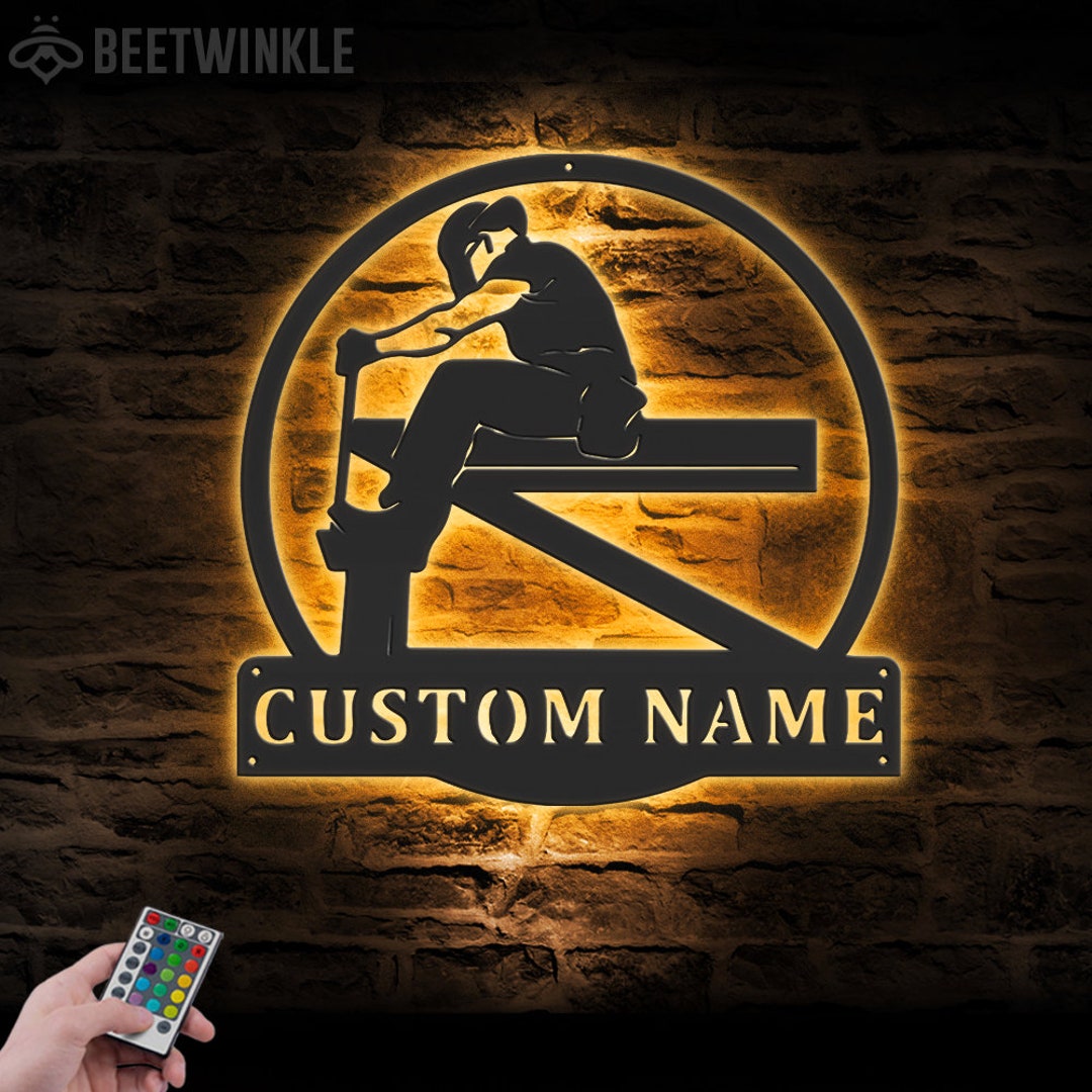 Custom Ironworker Metal Wall Art LED Light Personalized Steel Worker ...
