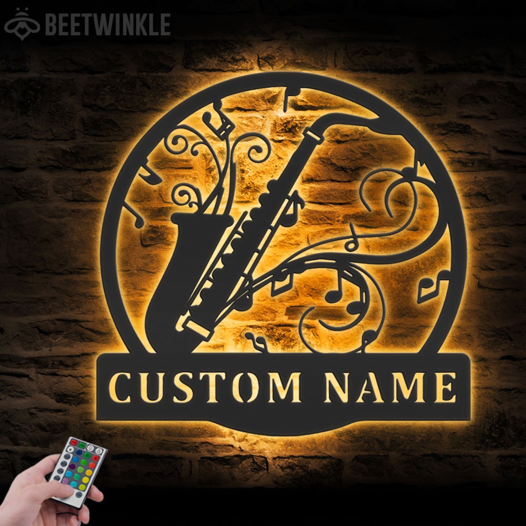 Custom Saxophone Musical Instrument Metal Wall Art LED Light ...