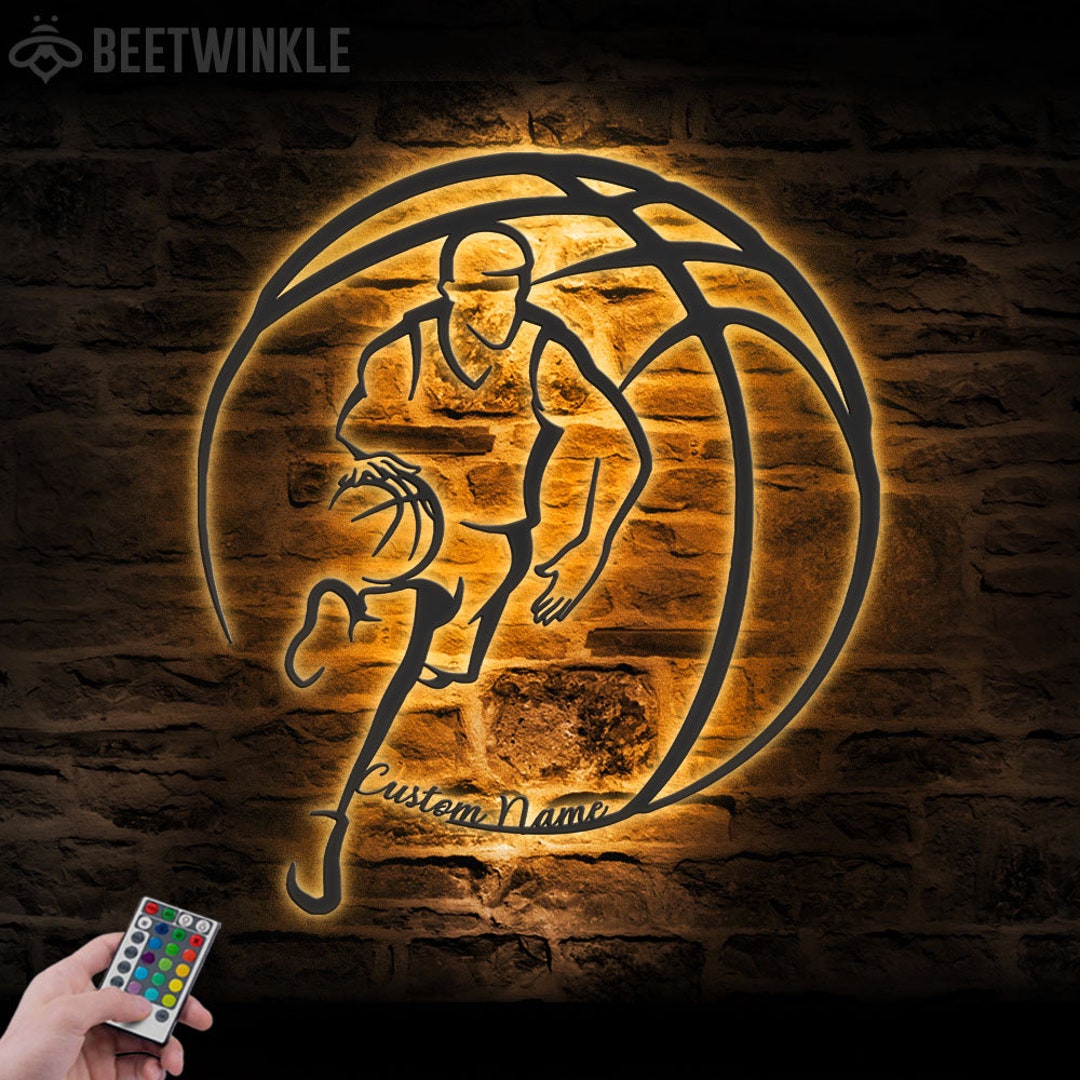 Custom Basketball Metal Wall Art LED Light Personalized Player Lover ...