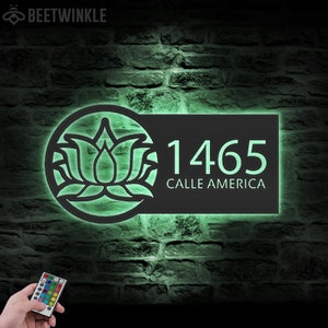 Custom Lotus House Number Metal Wall Art With LED Light Personalized ...