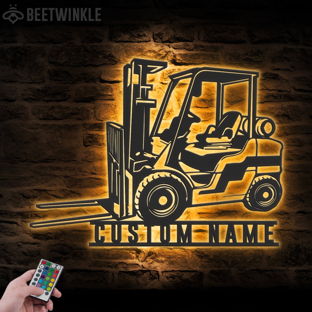 Custom Forklift Driver Metal Wall Art LED Light Personalized Fork Lift ...