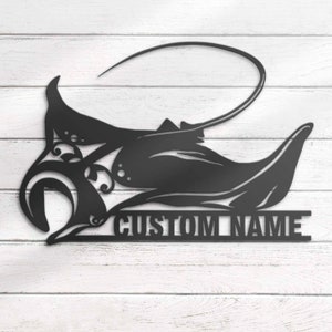 Custom Manta Ray Metal Wall Art LED Light Personalized Stingray Name ...